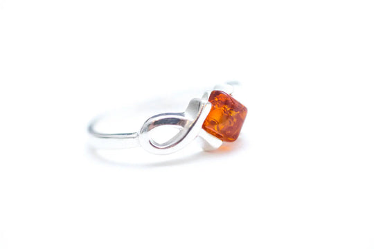Amber Diamond Infinity Ring - Minimal Amber Ring by Baltic Beauty