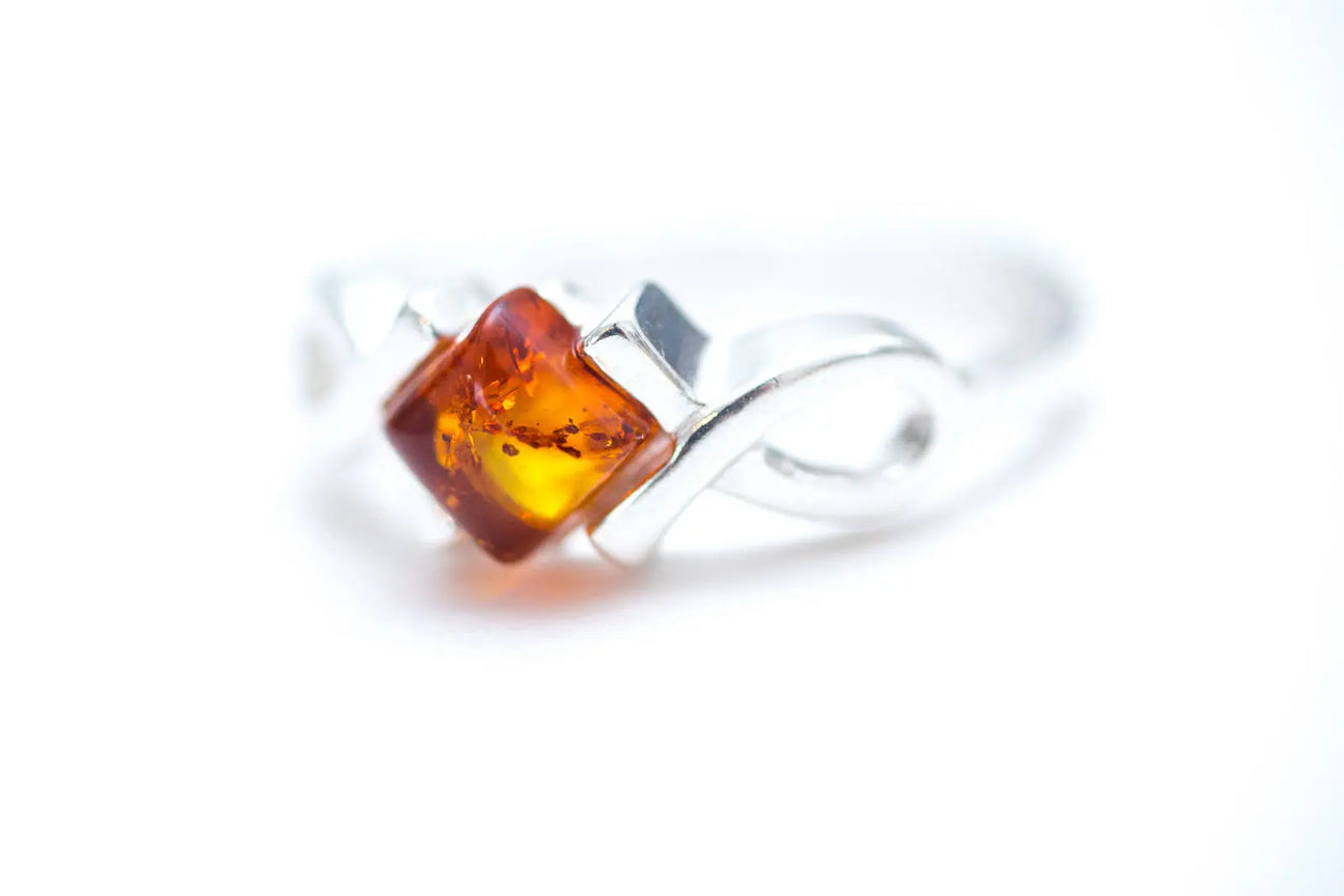 Amber Diamond Infinity Ring - Minimal Amber Ring by Baltic Beauty