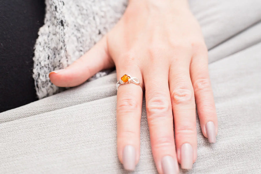 Amber Diamond Infinity Ring - Minimal Amber Ring by Baltic Beauty