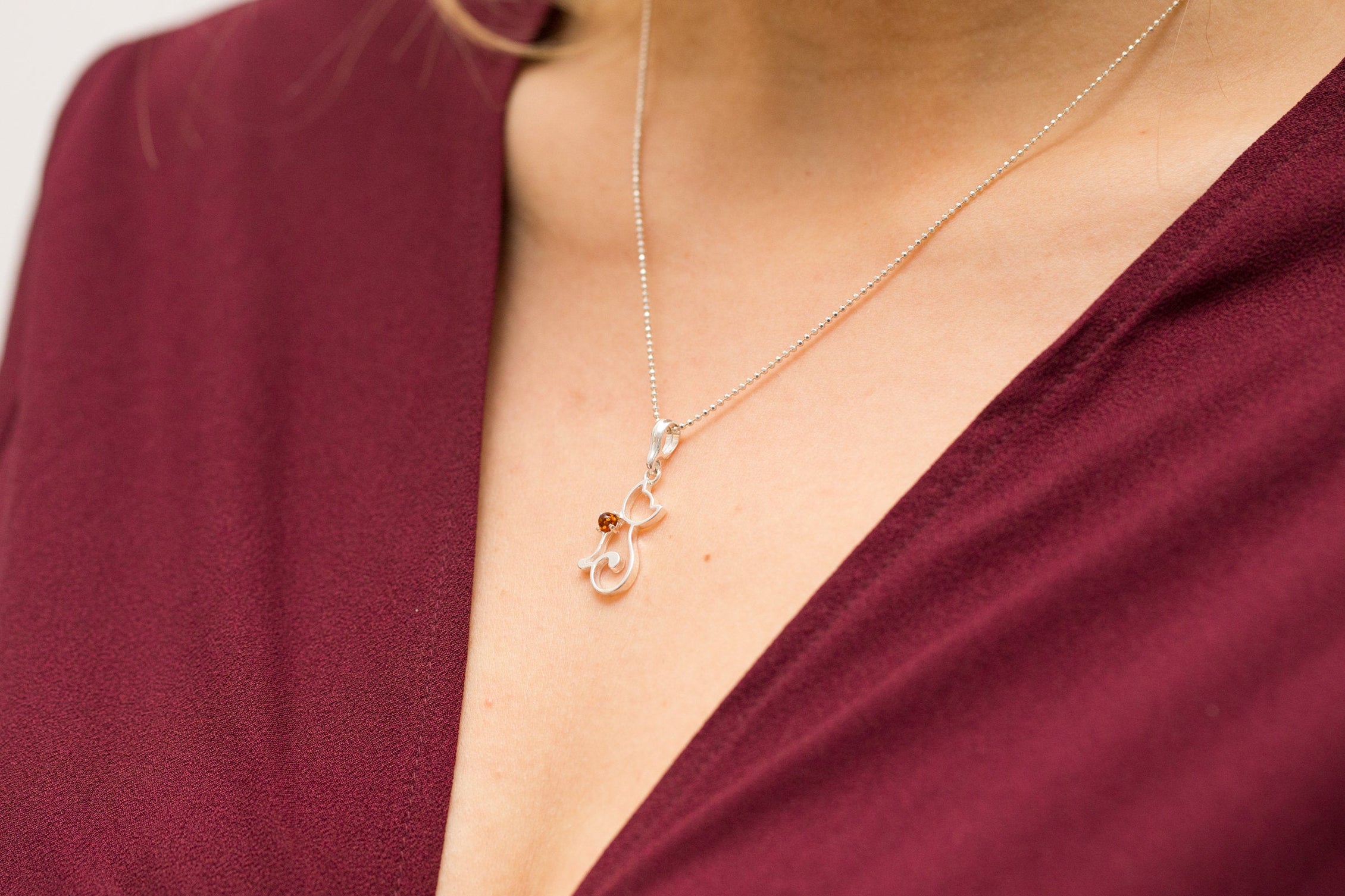 Dainty Cat Charm Necklace - Cute Cat Pendant with Amber Accent – Baltic ...